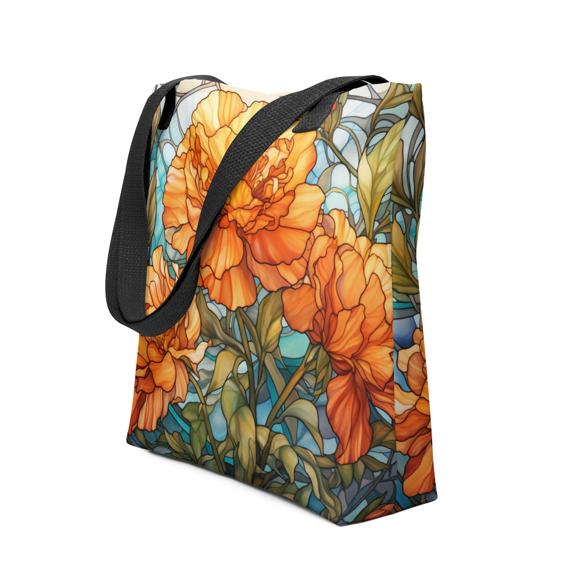 Marigold Birth Month Flower Tote Bag, October Floral Totebag, Stained ...