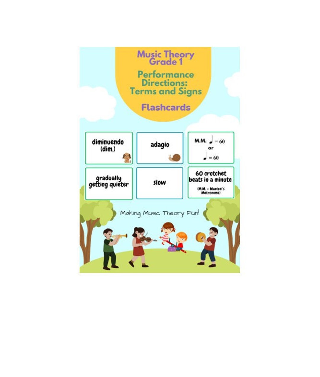 Printable Music Theory Grade 1 Performance Directions terms and Signs ...