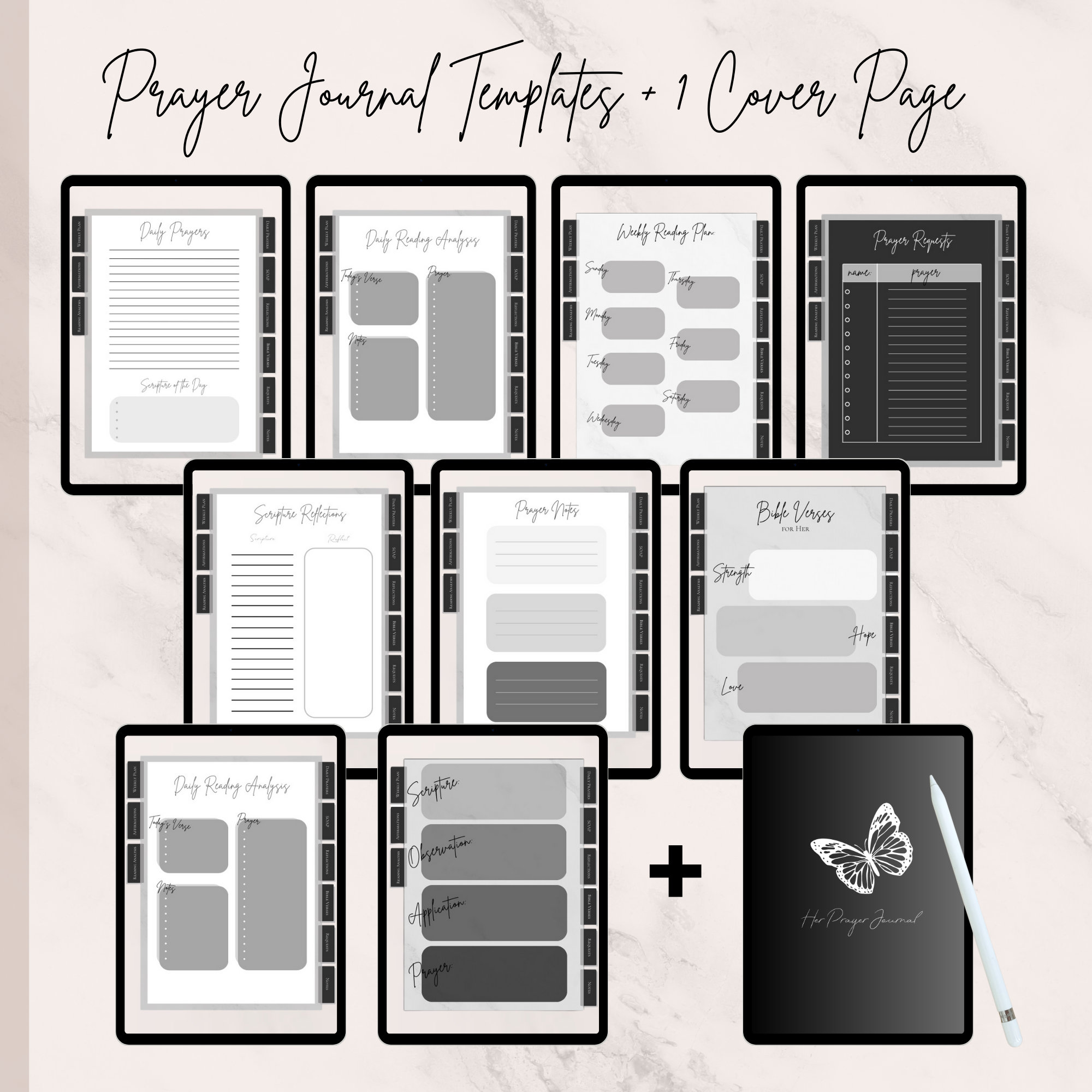 Monochromatic Digital Prayer Journal | Printable Templates | Faith ...