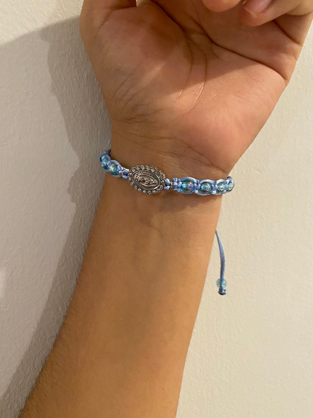 Silver Pendant Light Blue Virgen Maria Bracelet - Etsy