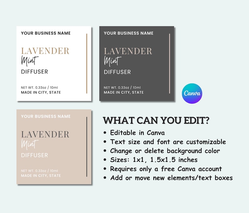 Car Diffuser Label Template, Printable Oil Fragrance Bottle Label ...