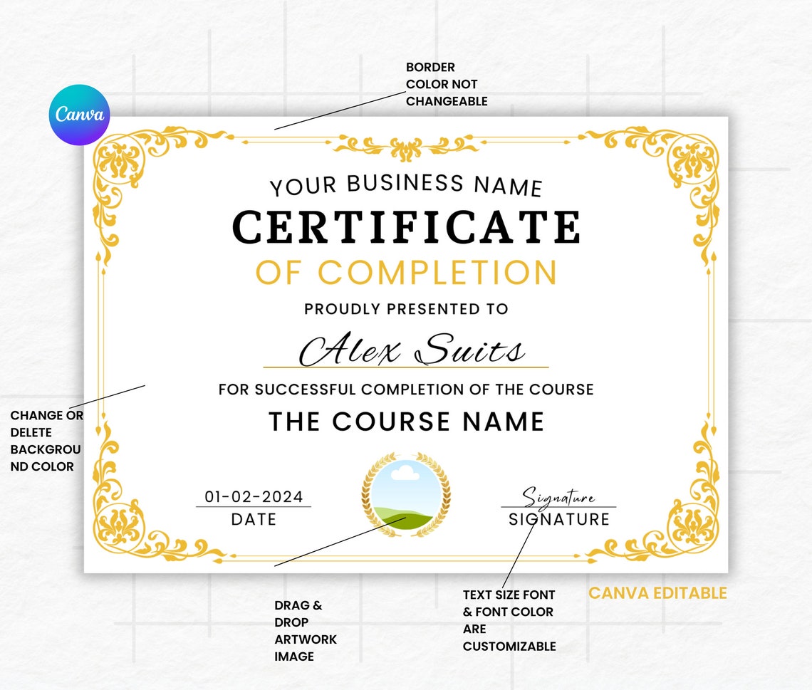 Certificate of Completion Template, Printable Course Certificate of ...