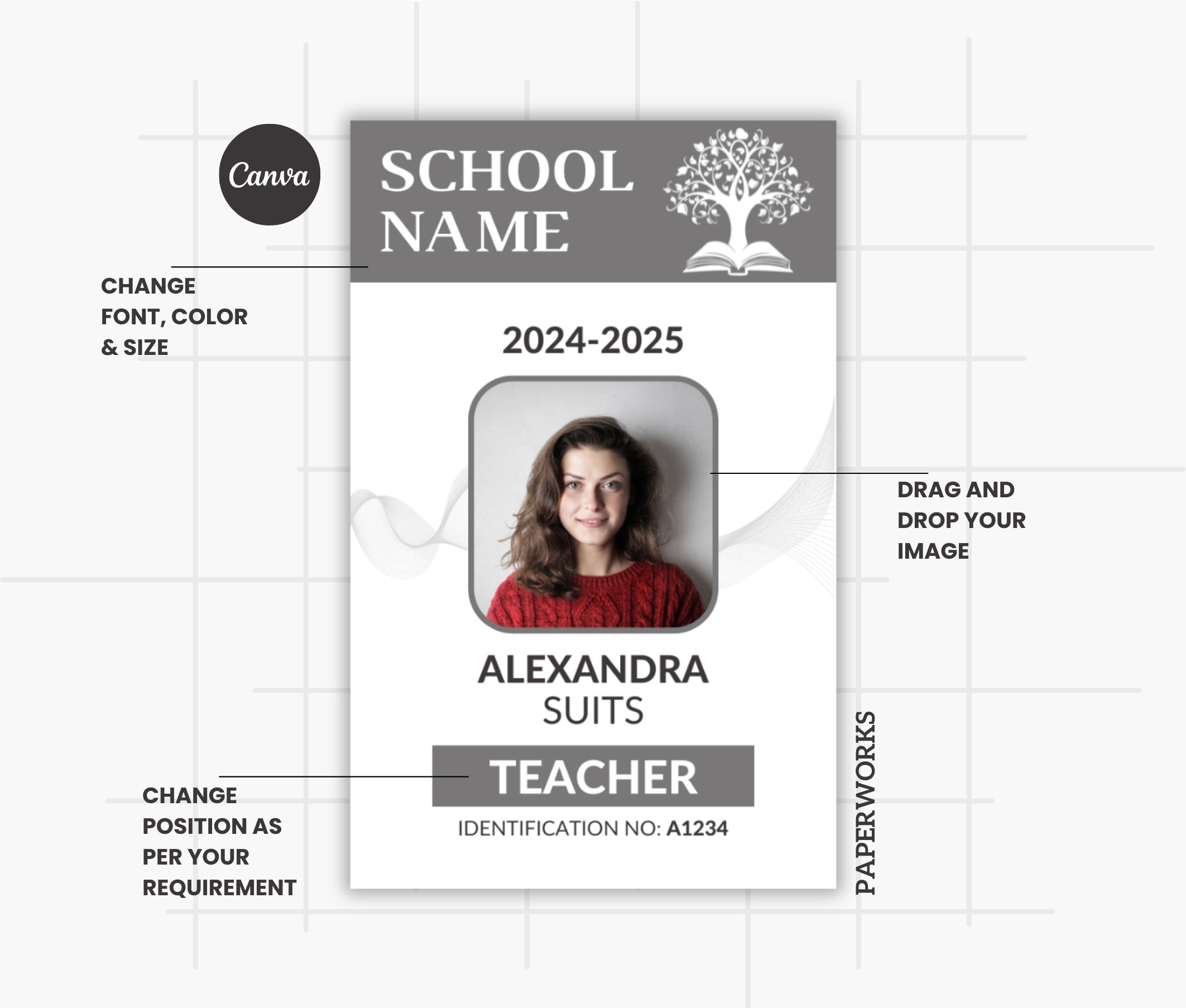 Teacher ID Card Template | Customizable Template | Custom Teacher ID ...