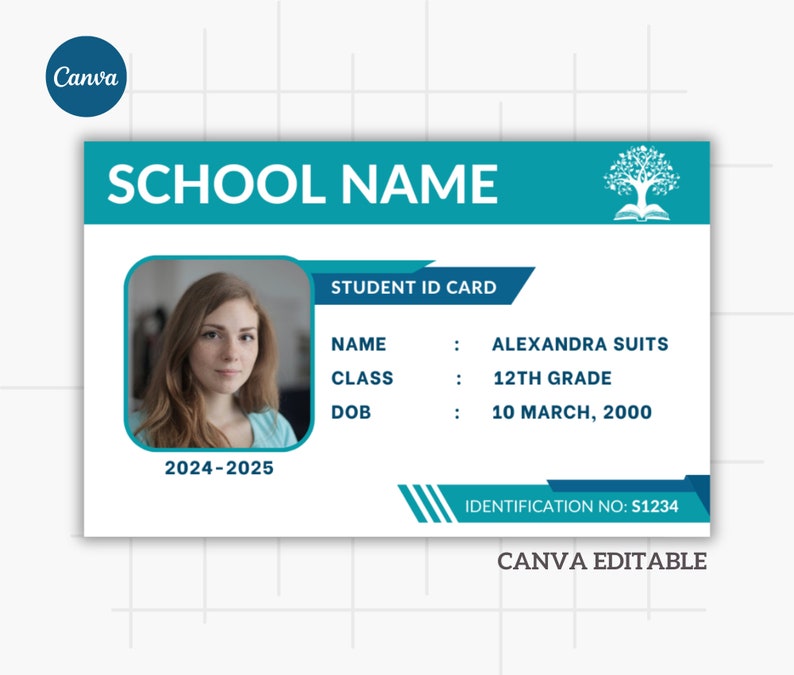 Student ID Card Template, Editable School ID, Homeschool Teacher Badge ...