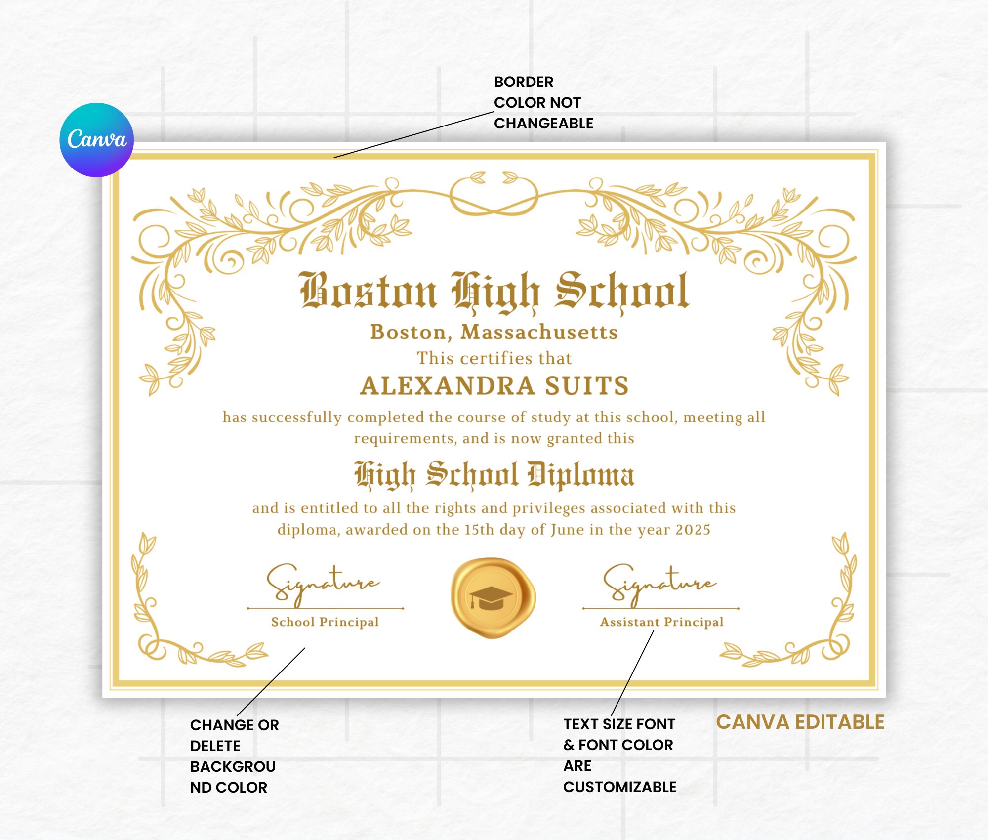 Graduation Diploma Template, High School Diploma, Diploma Template ...