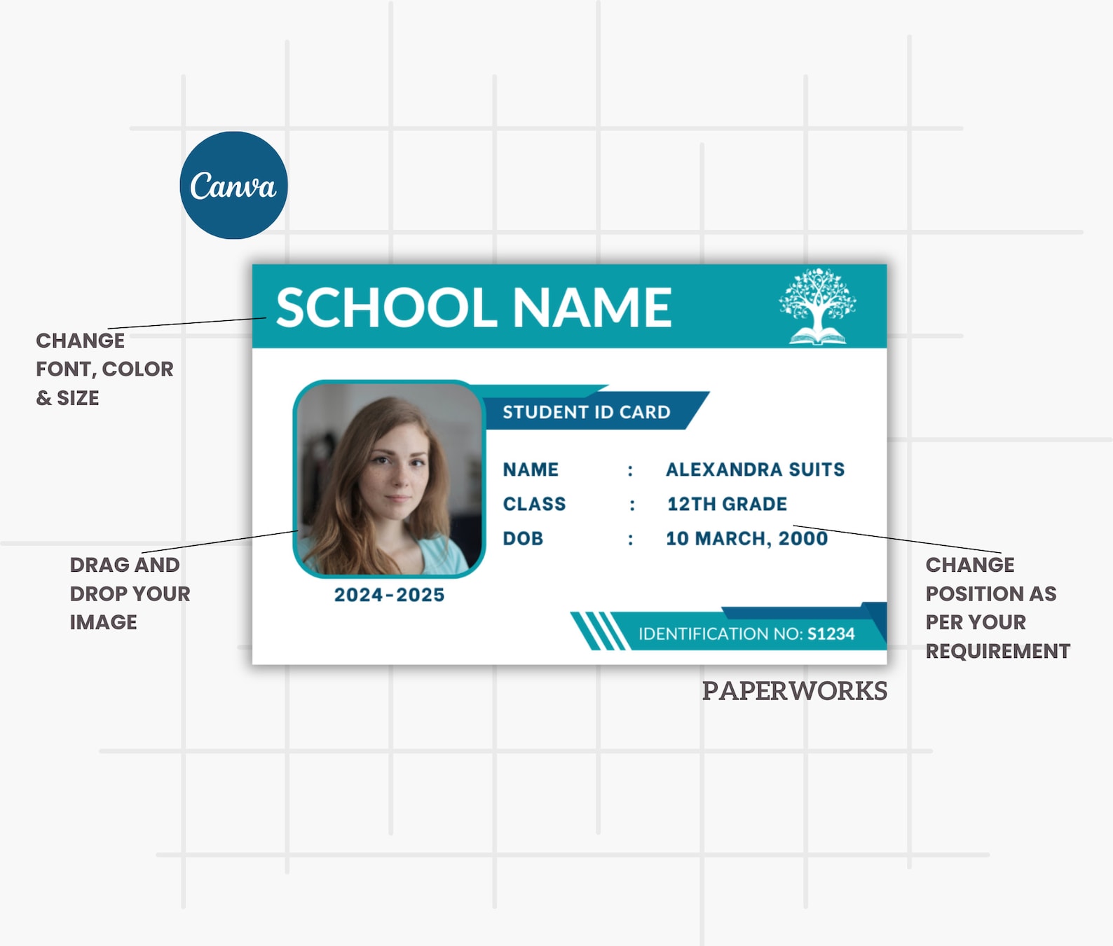 Student ID Card Template, Editable School ID, Homeschool Teacher Badge ...