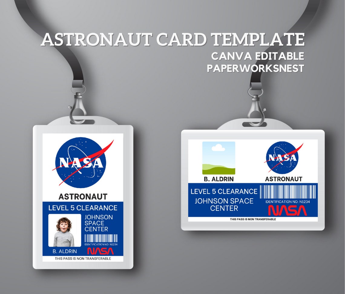NASA Astronaut ID Badge Template , Name Badge, Space Astronaut Prop for ...