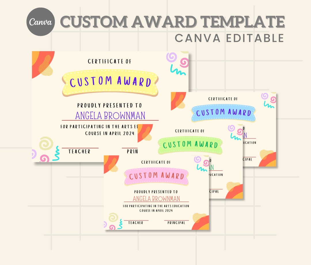 Custom Award Certificate Canva Template Bundle | Editable Digital ...