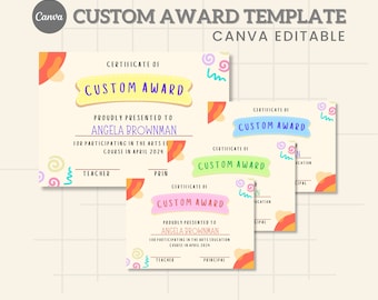 Custom Award Certificate Canva Template Bundle | Editable Digital ...