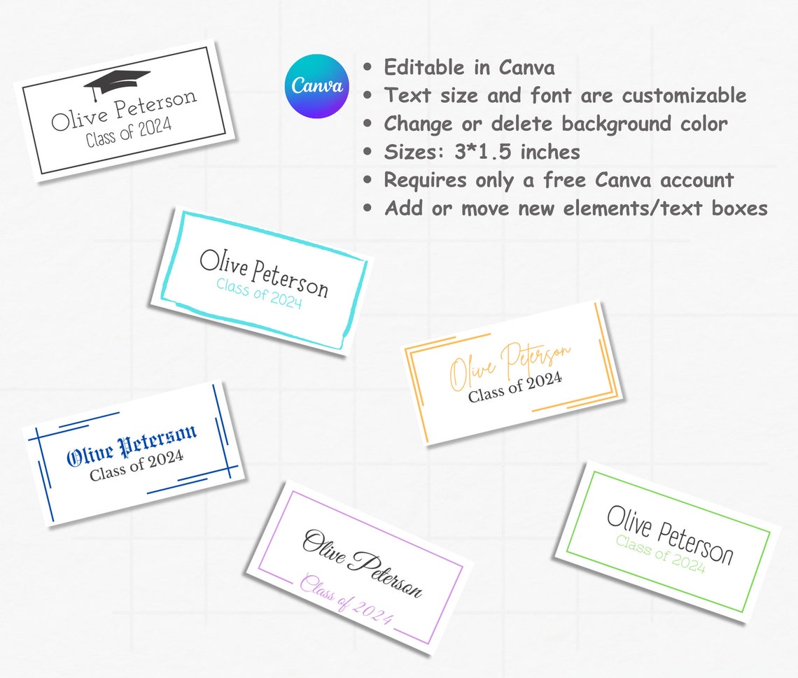 Editable Graduation Name Card Template, Printable Class 2024 Graduation ...