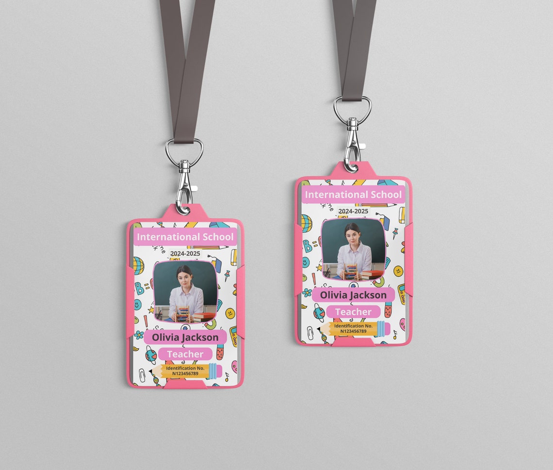 Teacher ID Card Template Customizable Template Custom Teacher ID Badge ...