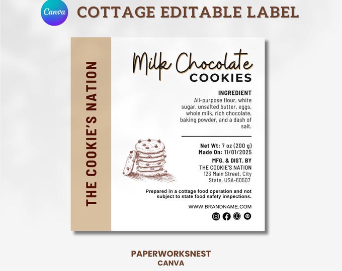 Cottage Cookie Label, Cottage Baking Label, Printable Food Label, Home ...
