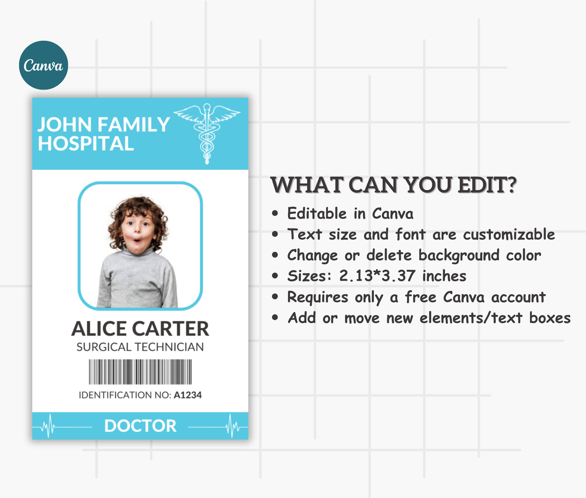 Kids Hospital Patient ID Badge | Fun Custom Doctors ID | Editable ...