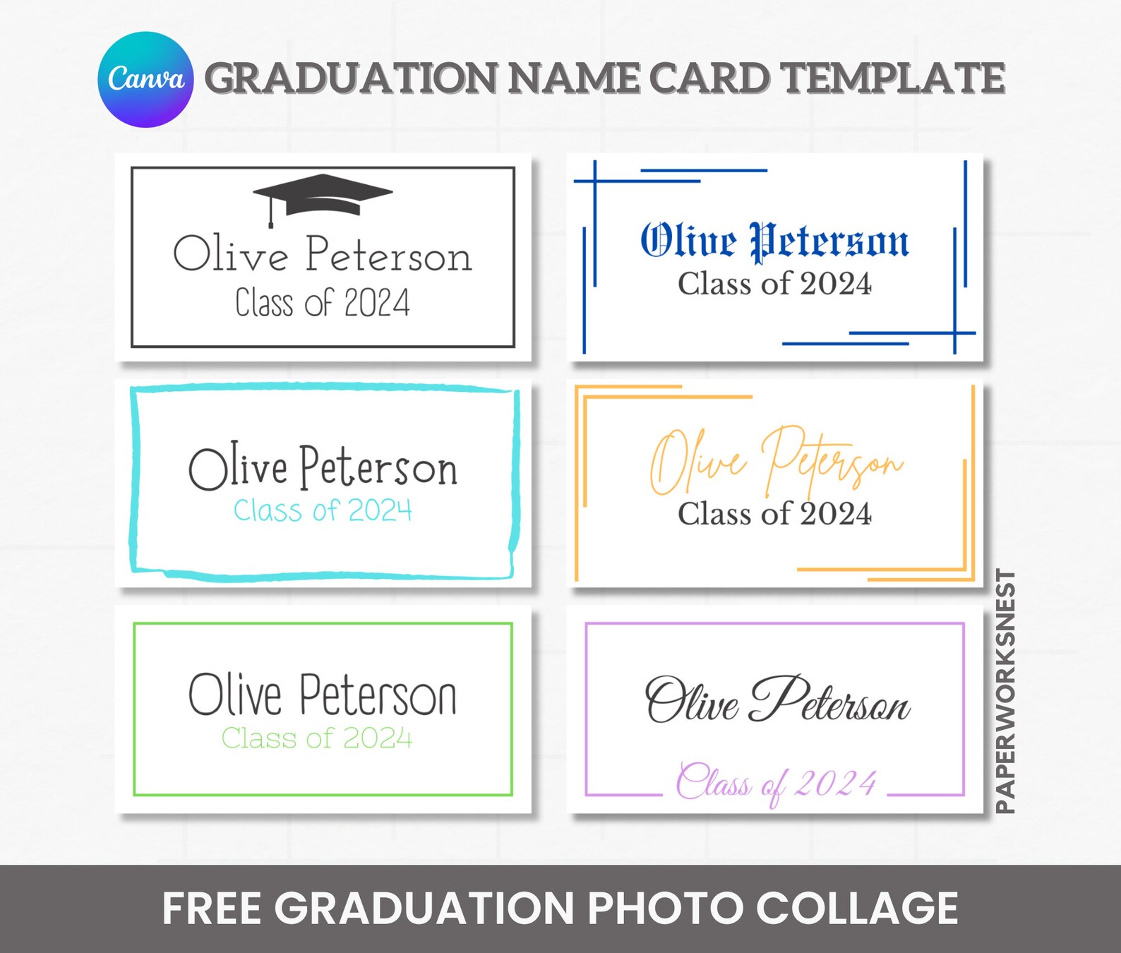 Editable Graduation Name Card Template, Printable Class 2024 Graduation ...