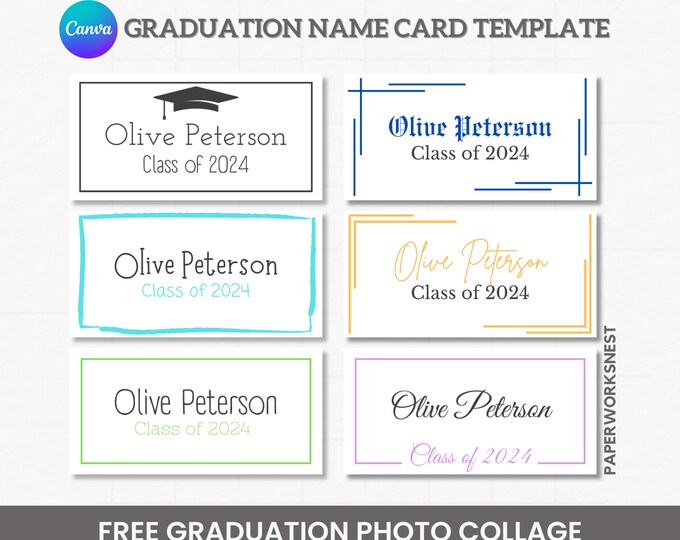 Editable Graduation Name Card Template, Printable Class 2024 Graduation ...
