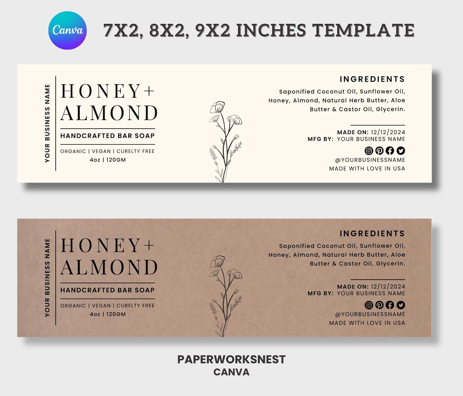 Handmade Soap Label Template, Custom Soap Labels Design, Soap Packaging ...