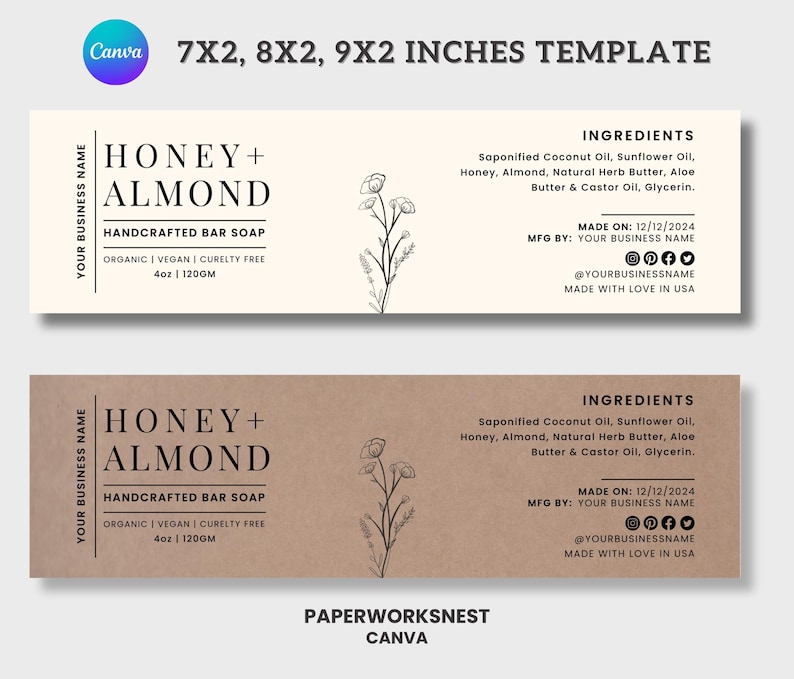 Handmade Soap Label Template, Custom Soap Labels Design, Soap Packaging ...