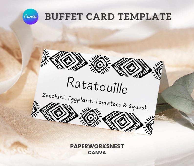 Aztec Food Label Card Digital Printable, Buffet Card Template, Foldable ...