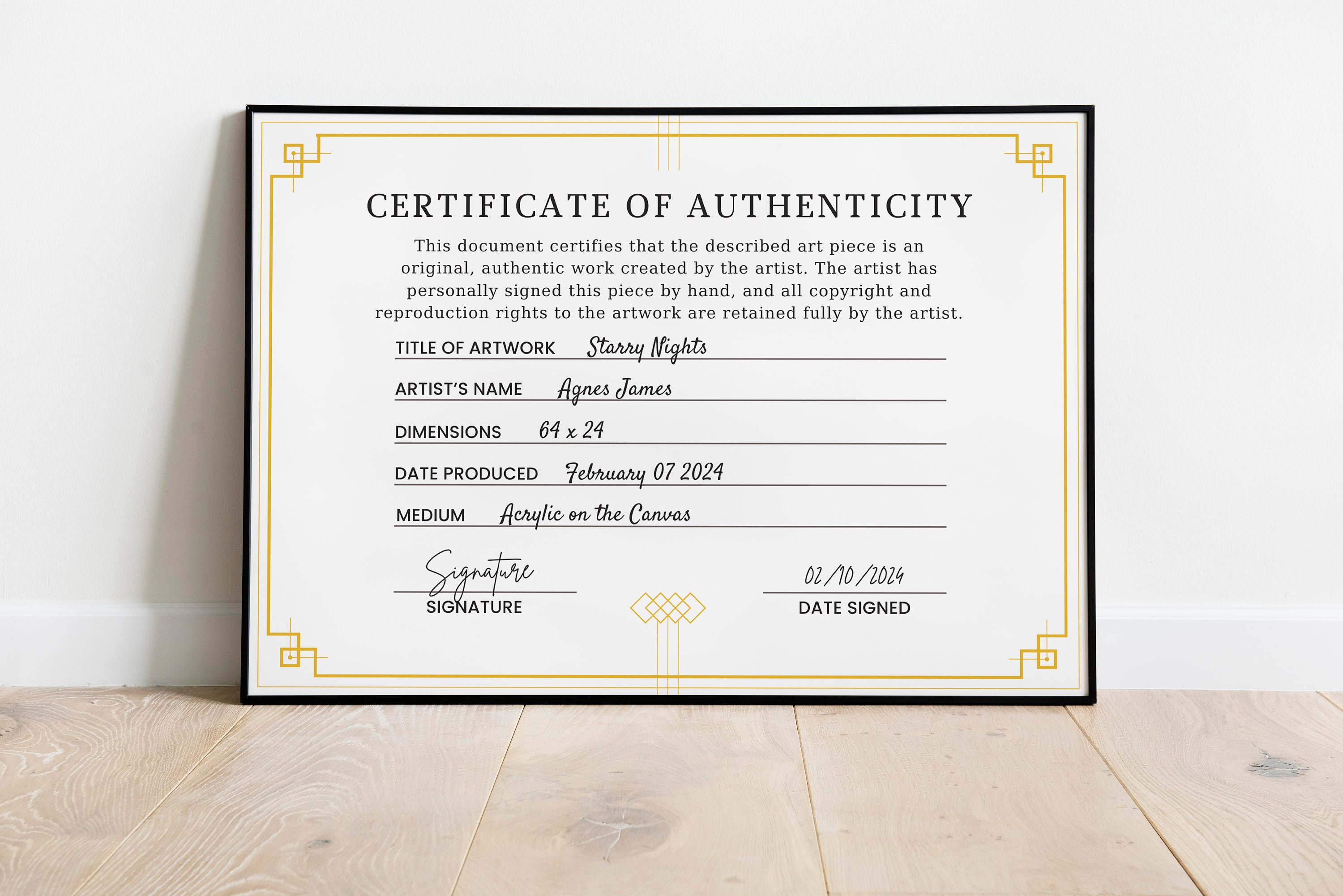 Editable Certificate of Authenticity for Artwork Template, Printable ...