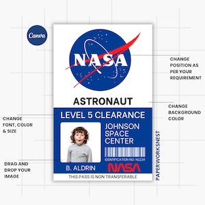 NASA Astronaut ID Badge Template , Name Badge, Space Astronaut Prop for ...