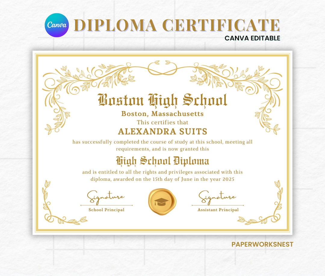 Graduation Diploma Template, High School Diploma, Diploma Template ...