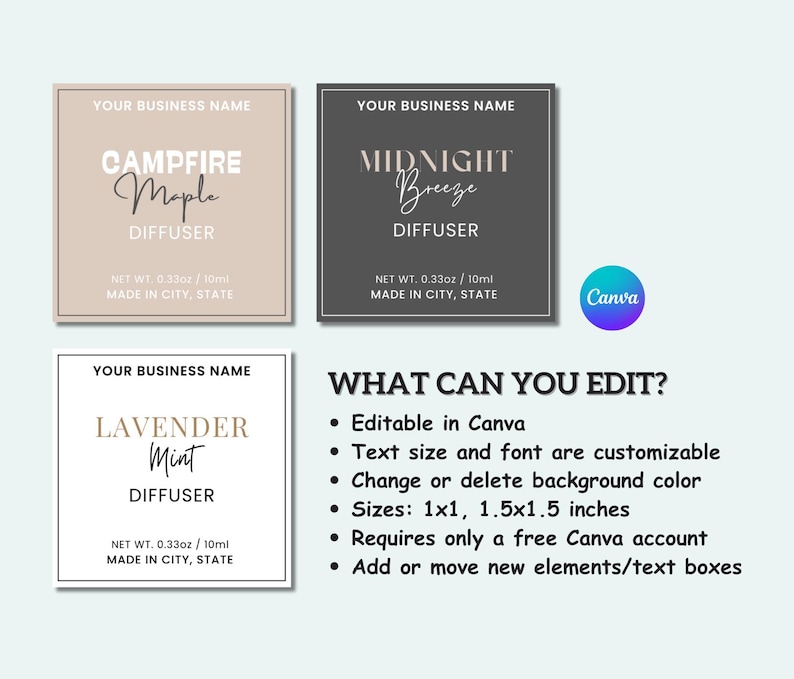 Car Diffuser Label Template, Printable Oil Fragrance Bottle Label ...