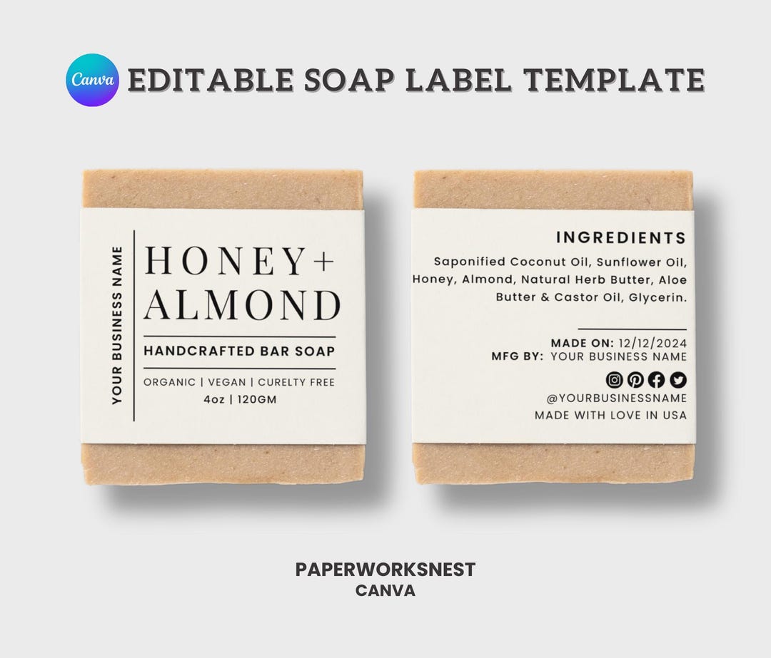 Handmade Soap Label Template, Custom Soap Labels Design, Soap Packaging ...