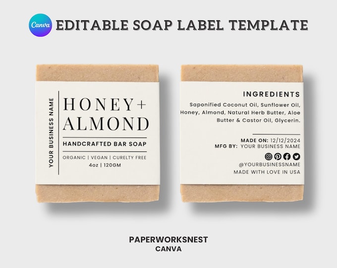 Handmade Soap Label Template, Custom Soap Labels Design, Soap Packaging ...