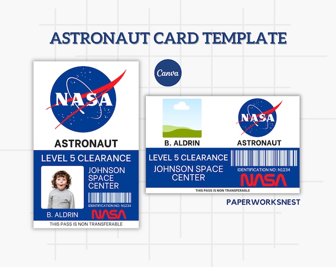 NASA Astronaut ID Badge Template , Name Badge, Space Astronaut Prop for ...