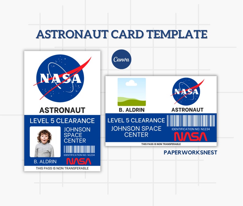 NASA Astronaut ID Badge Template , Name Badge, Space Astronaut Prop for ...