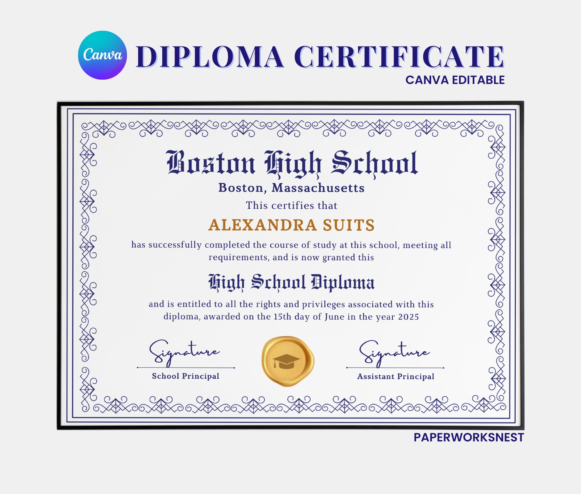 High School Diploma, Diploma Template, Canva Editable Homeschool ...
