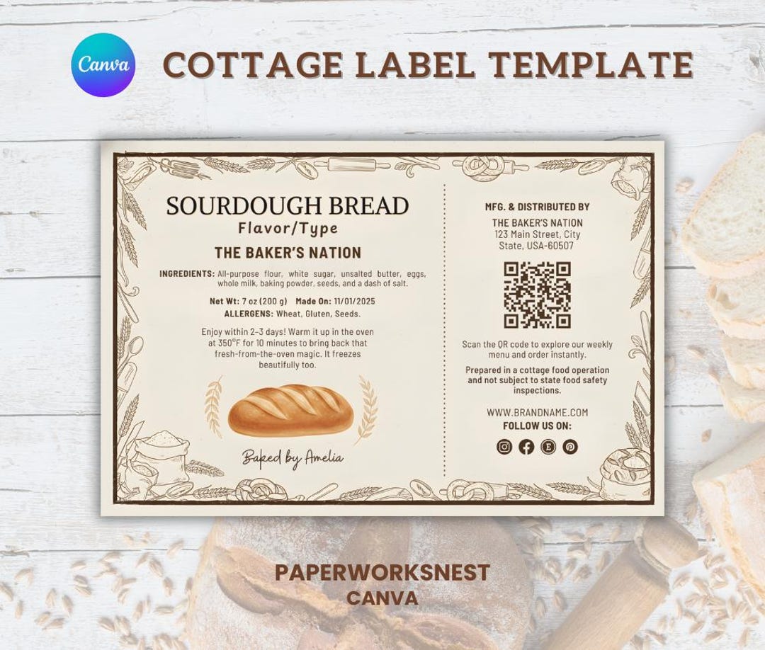 Cottage Food Label Template, Custom Sourdough Starter Label, DIY ...