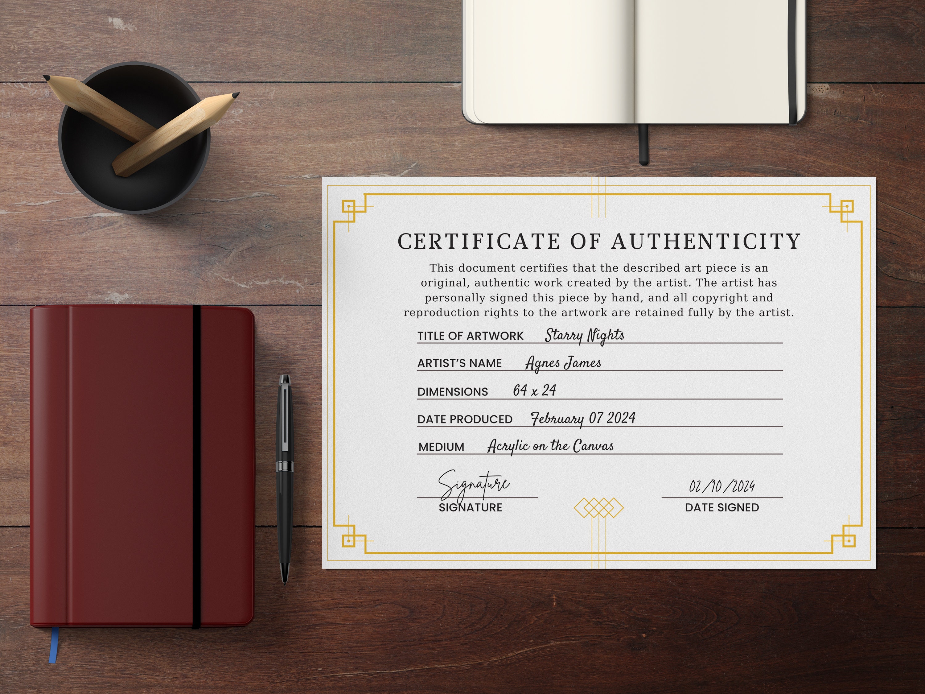 Editable Certificate of Authenticity for Artwork Template, Printable ...