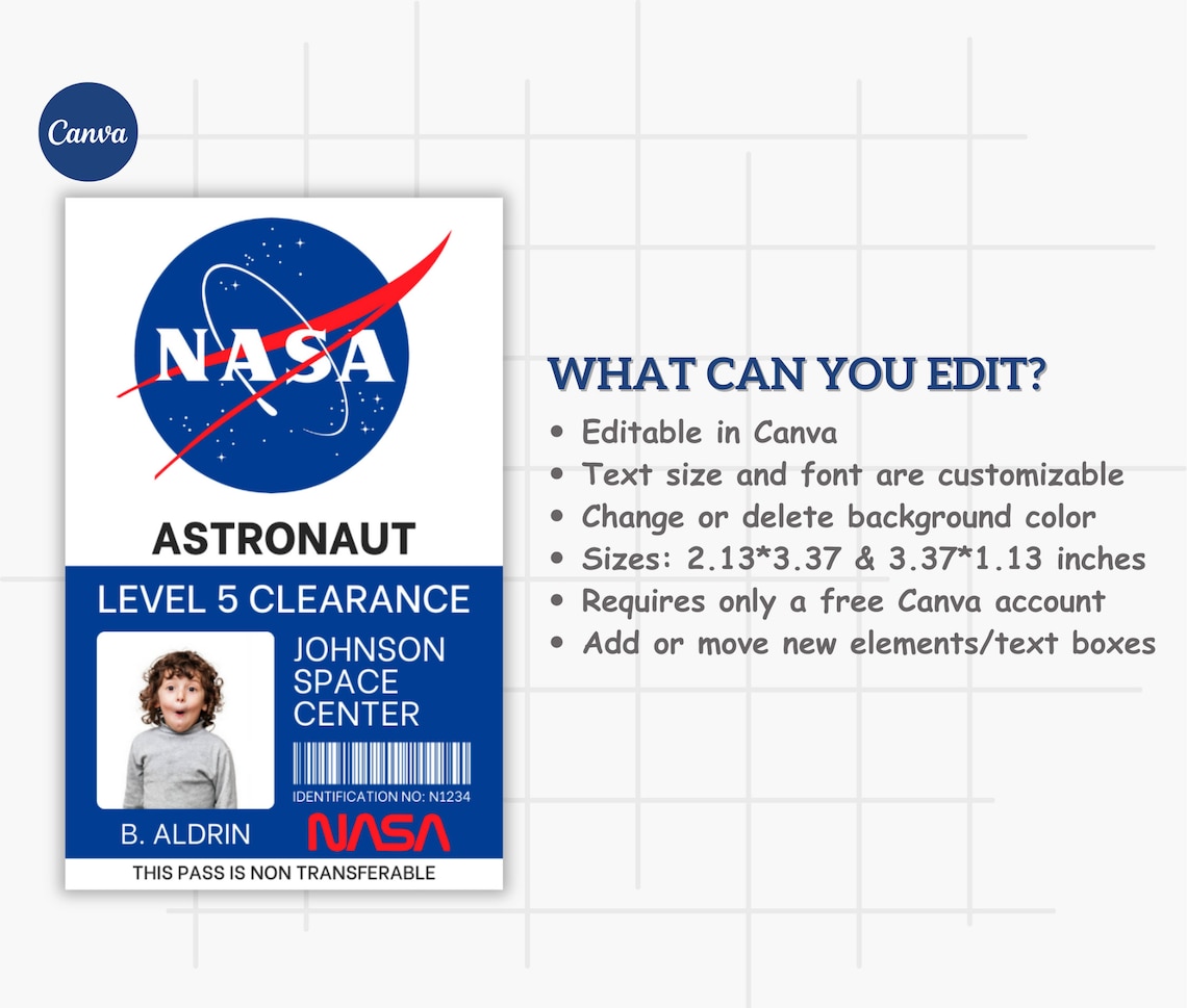 NASA Astronaut ID Badge Template , Name Badge, Space Astronaut Prop for Cosplay Costume, Custom ...