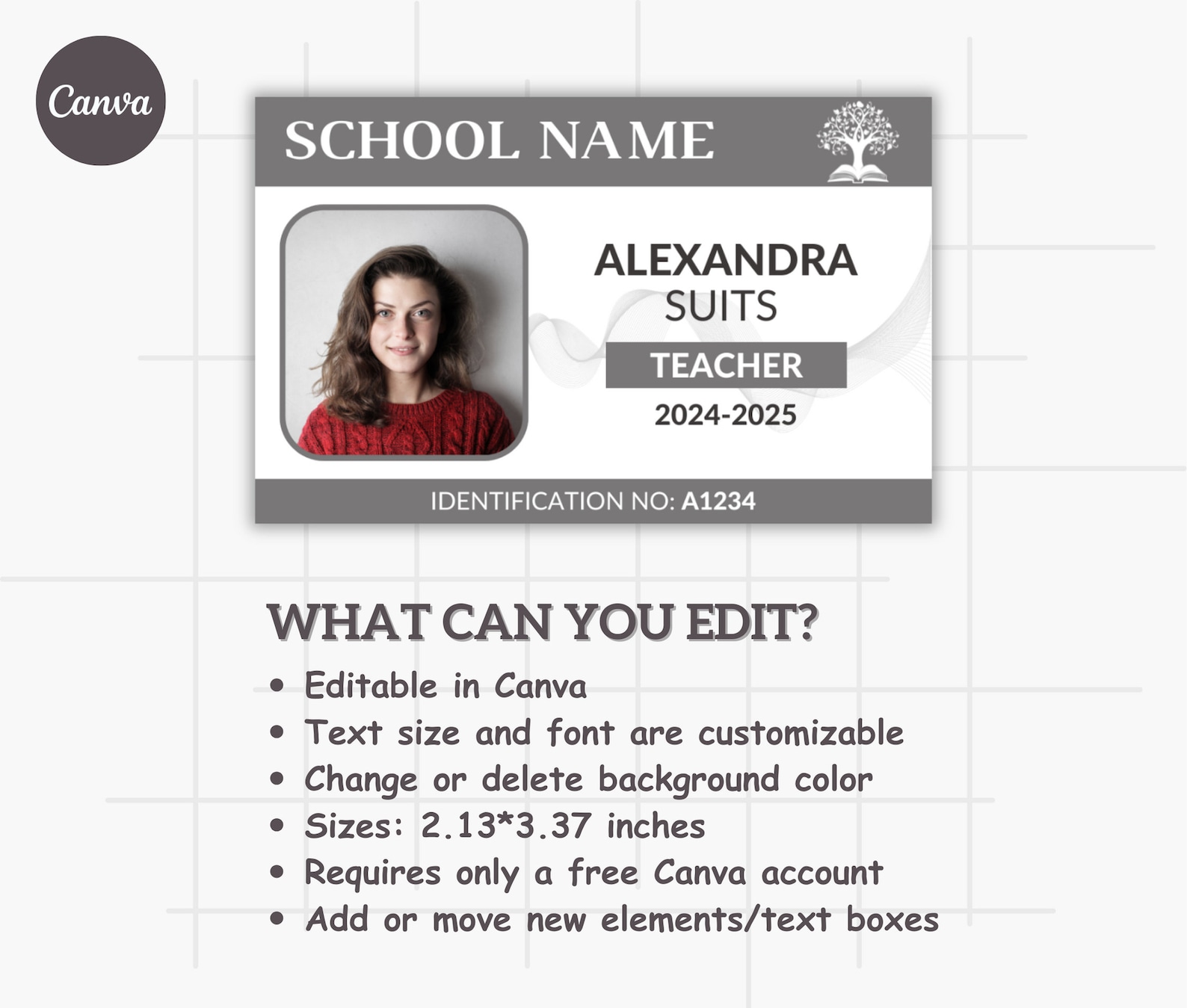 Teacher ID Card Template | Customizable Template | Custom Teacher ID ...