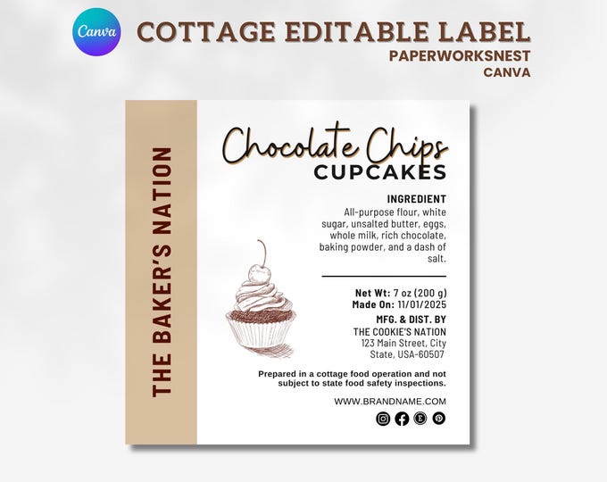 Cottage Food Label, Cottage Baking Label, Printable Food Label, Home ...