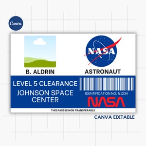 NASA Astronaut ID Badge Template , Name Badge, Space Astronaut Prop for ...