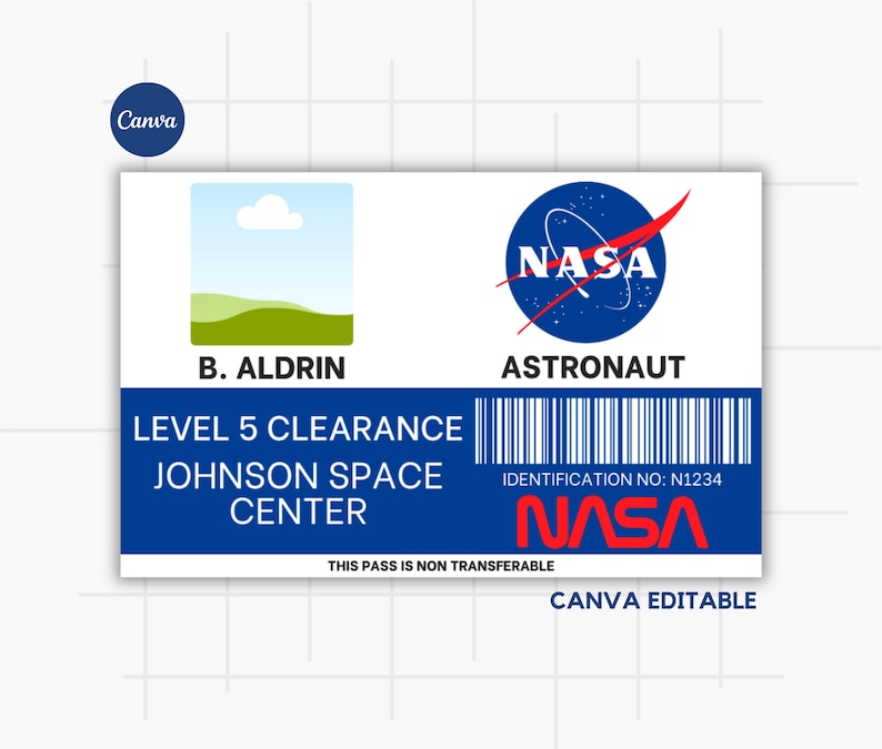 NASA Astronaut ID Badge Template , Name Badge, Space Astronaut Prop for ...