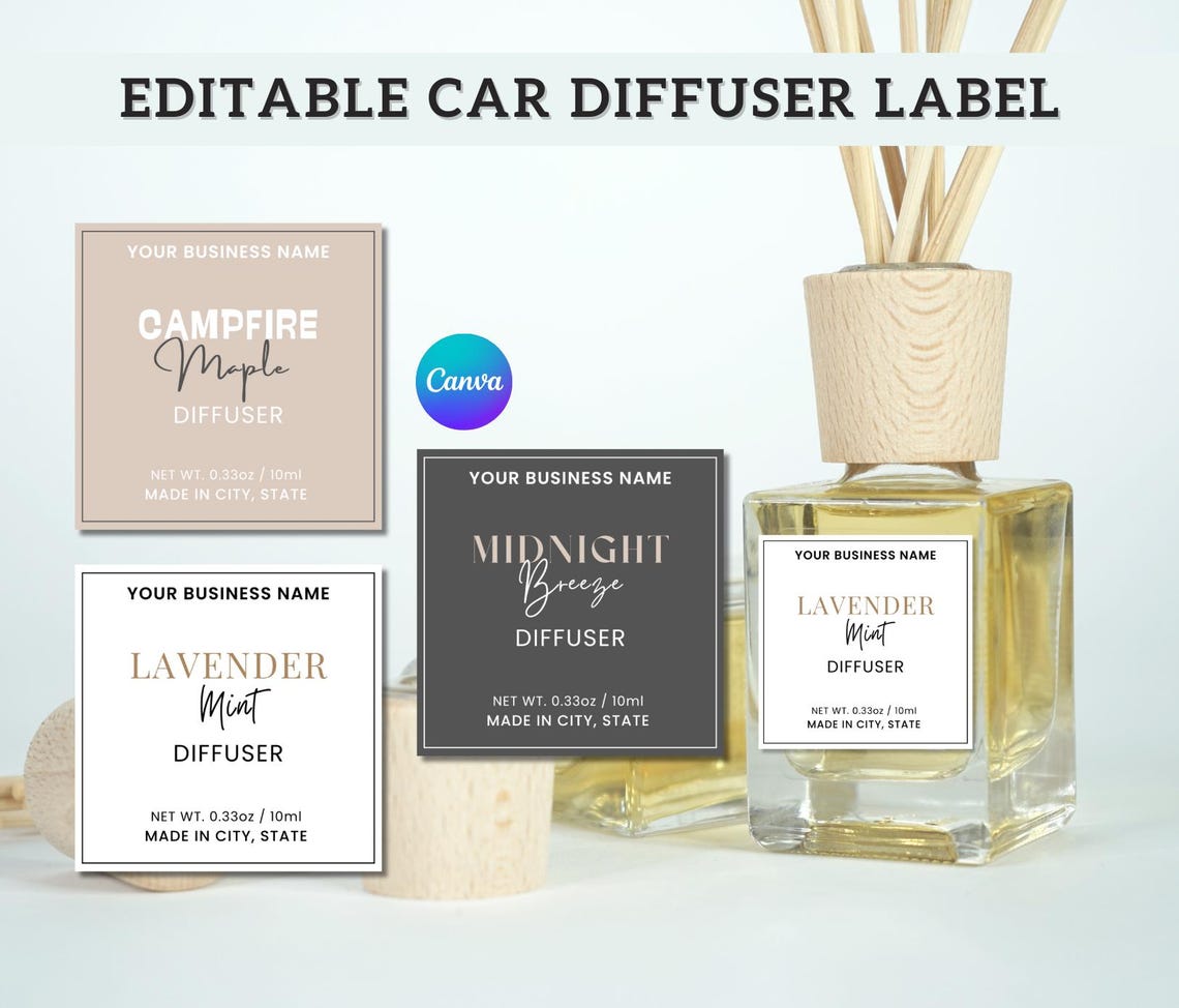 Car Diffuser Label Template, Printable Oil Fragrance Bottle Label ...