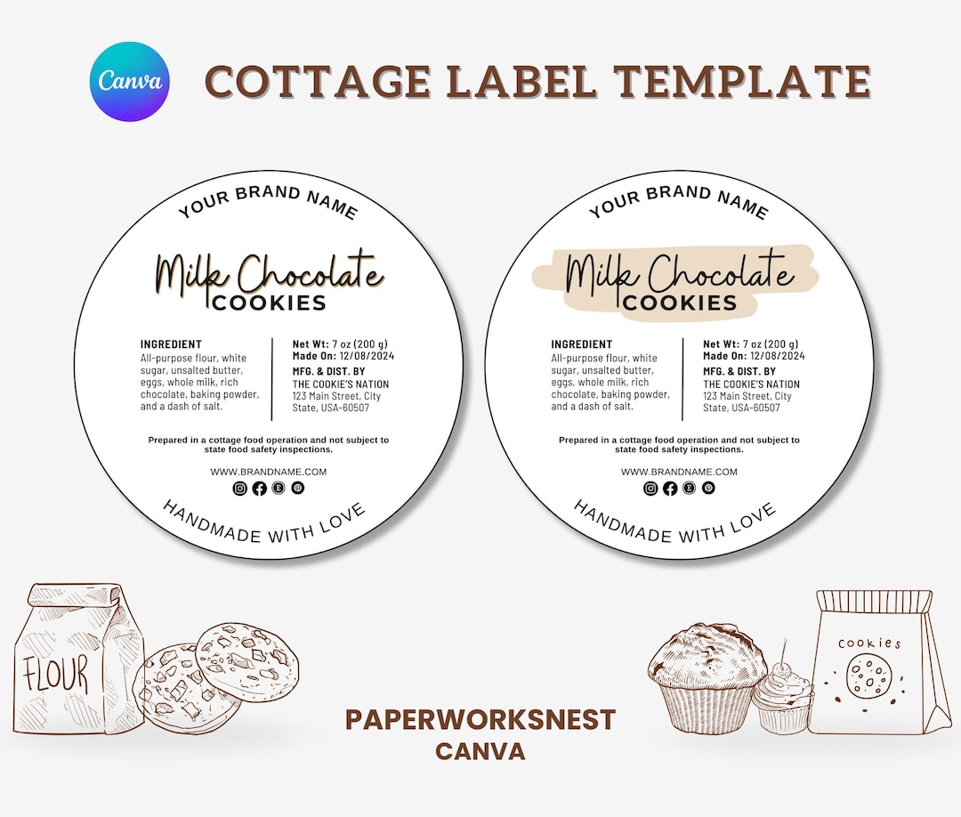 Cottage Law Cookie Label, Cottage Baking Label, Printable Food Label ...