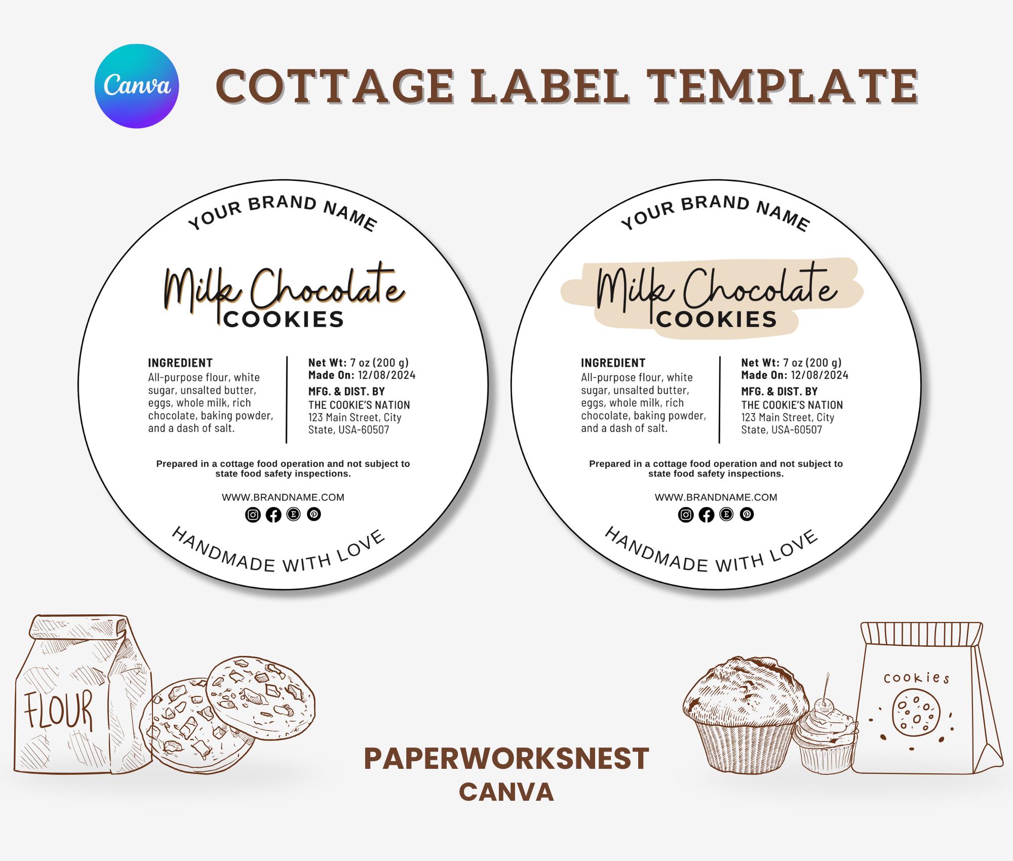 Cottage Law Cookie Label, Cottage Baking Label, Printable Food Label ...