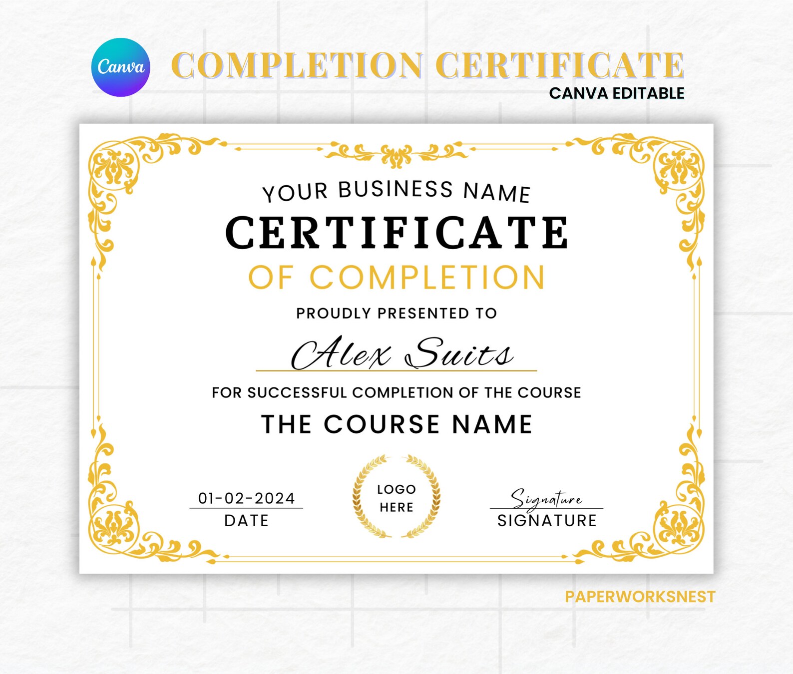 Certificate of Completion Template, Printable Course Certificate of Completion, Editable Beauty ...