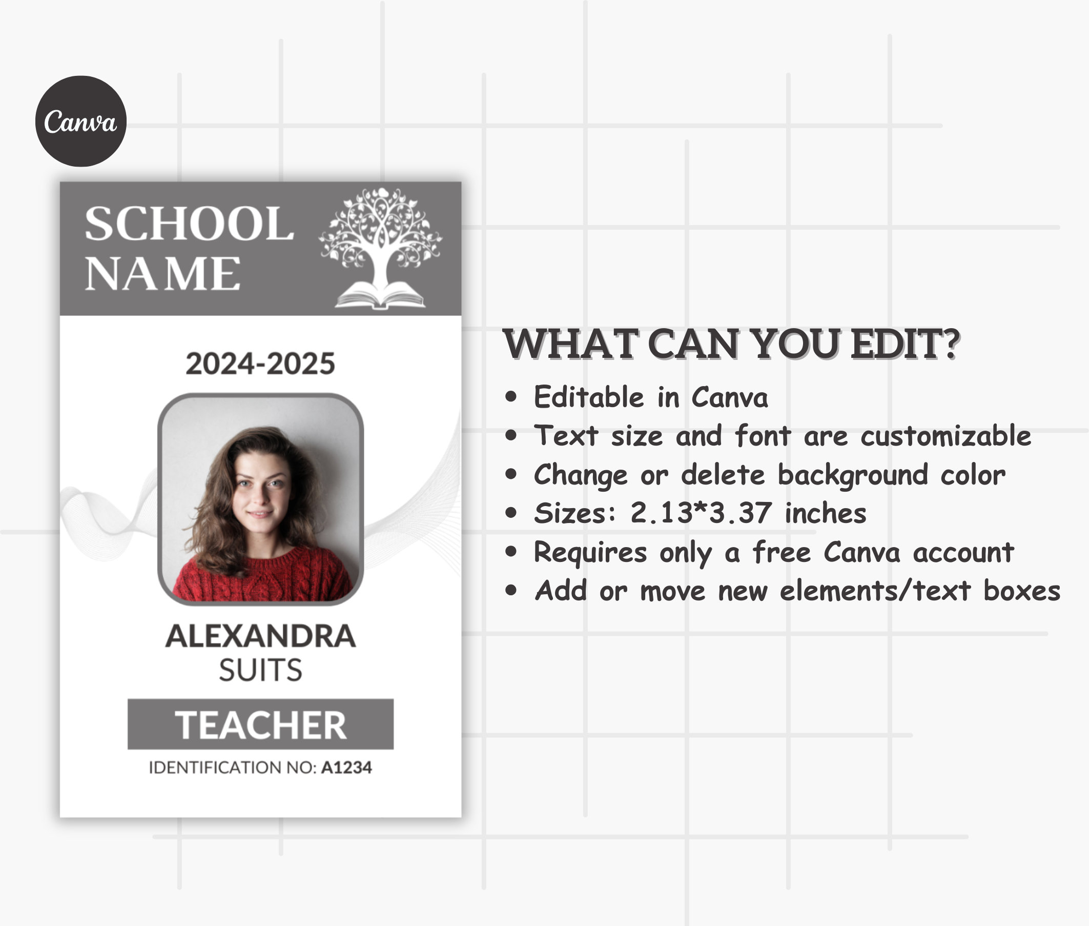 Teacher ID Card Template | Customizable Template | Custom Teacher ID ...