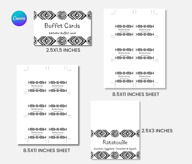 Aztec Food Label Card Digital Printable, Buffet Card Template, Foldable ...