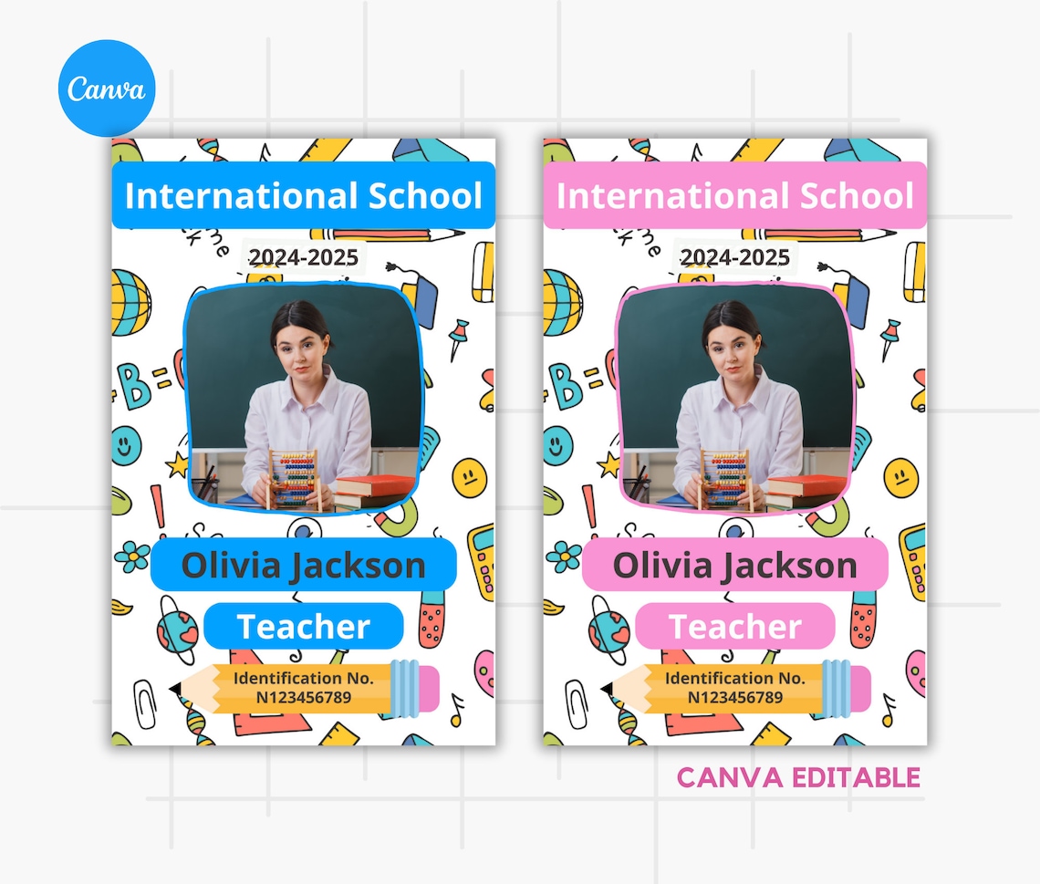 Teacher ID Card Template Customizable Template Custom Teacher ID Badge ...