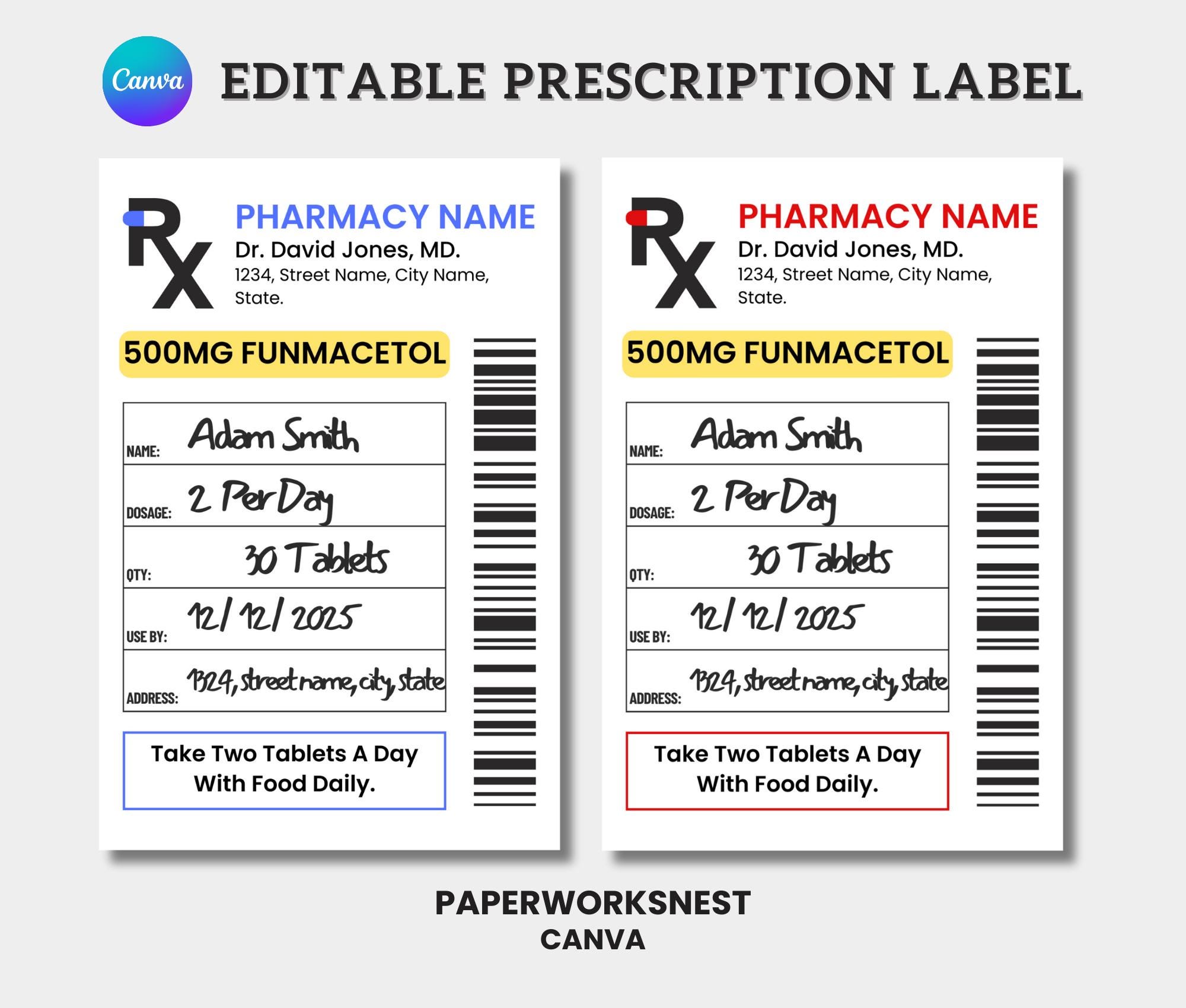 Prescription Label Template, Editable Prescription Label, Fun Pill ...