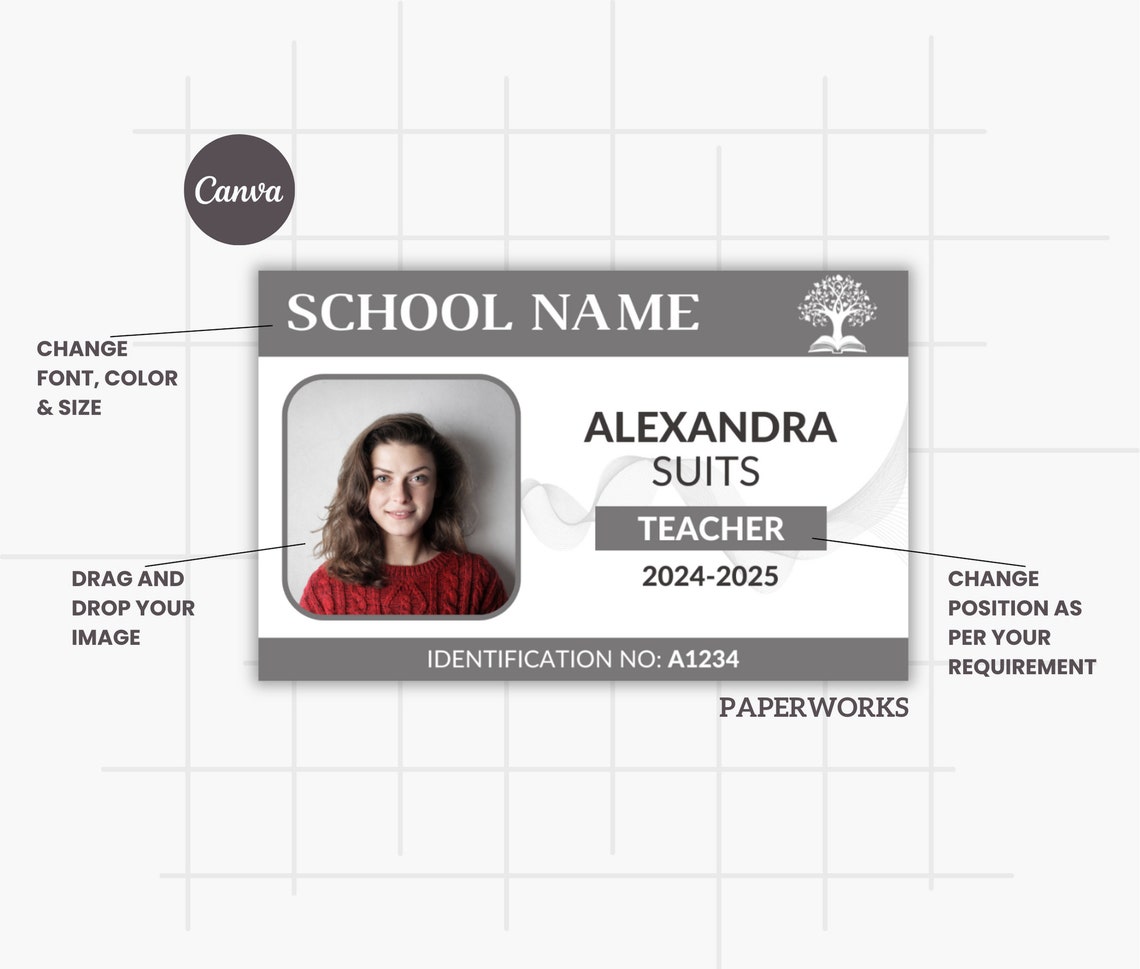 Teacher ID Card Template | Customizable Template | Custom Teacher ID ...