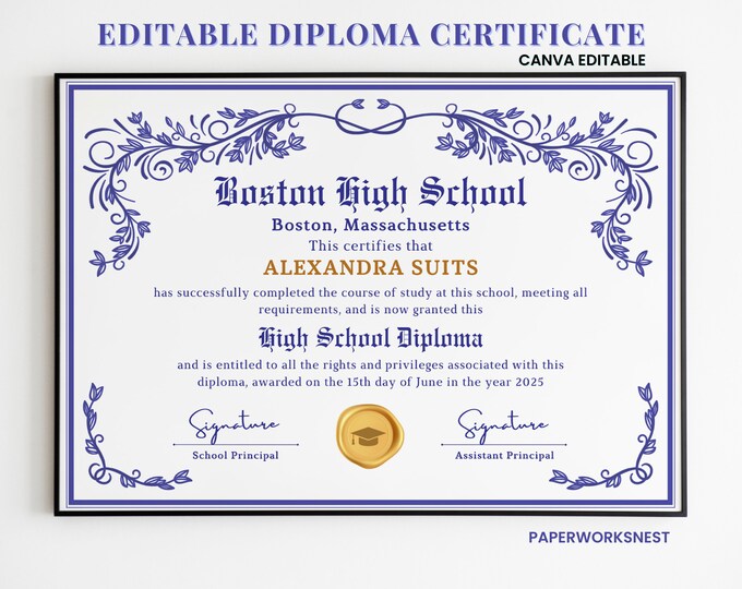 High School Diploma, Diploma Template, Canva Editable Homeschool ...