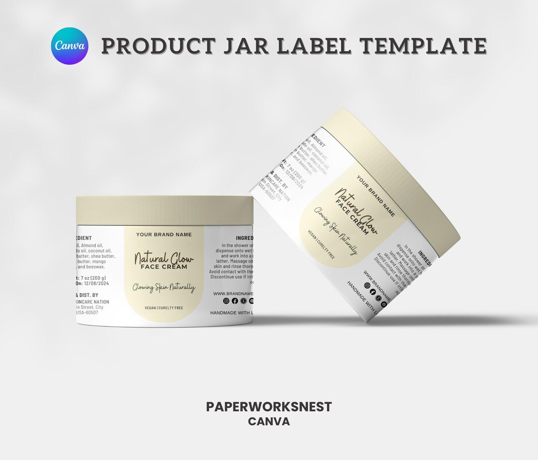 Jar Label Template, Ingredient Label, Product Jar Label, Cosmetic Jar ...