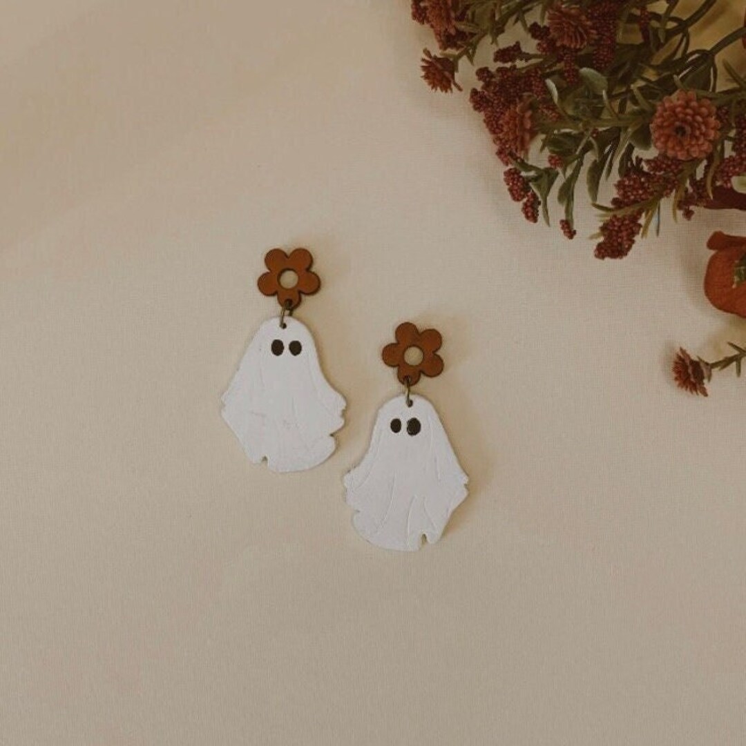 DIGITAL Earring File SVG & DXF Glowforge Earring Ghost With Flower ...